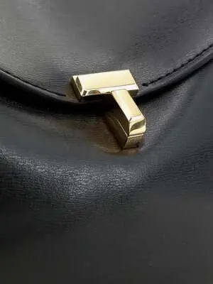 TOTEME Hammered Leather Tlock Shoulder Bag - Black
