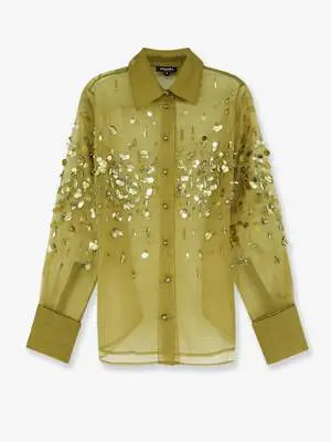 Retrofete Voile Shirt With Sequins And Rhinestones - Green
