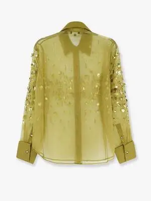 Retrofete Voile Shirt With Sequins And Rhinestones - Green