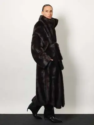 THE FRANKIE SHOP Ravello Faux Fur Coat - Brown