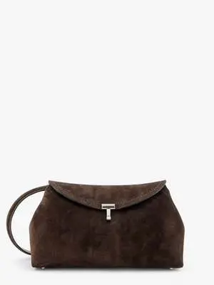 TOTEME Suede Tlock Clutch - Brown