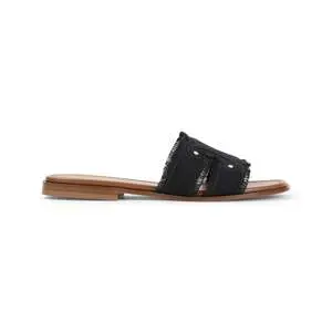 Celine Fringed Triomphe Mule - Black