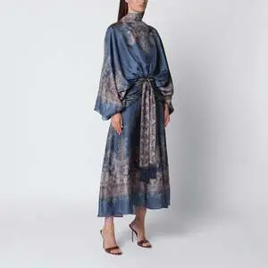 Zimmermann Valiant Navy Silk Long Dress - Blue