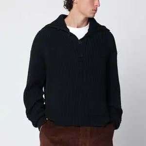 Dries Van Noten Navy Ribbed Sweater In Wool