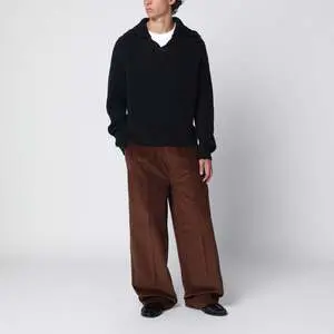 Dries Van Noten Navy Ribbed Sweater In Wool