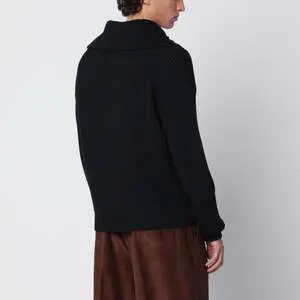 Dries Van Noten Navy Ribbed Sweater In Wool
