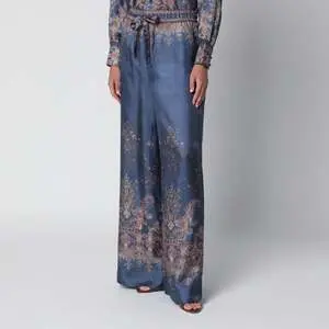 Zimmermann Valiant Navy Silk Trousers - Blue