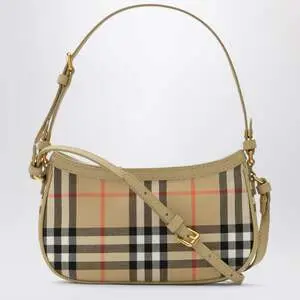 Burberry Sand- Bag With A Checked Pattern In Cotton Canvas
