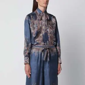 Zimmermann Valiant Relaxed Navy Silk Shirt