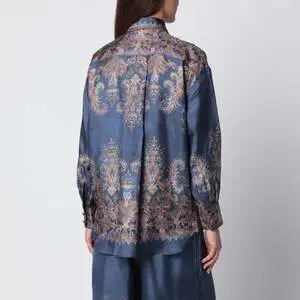Zimmermann Valiant Relaxed Navy Silk Shirt