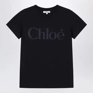 Chloé Navy Cotton T-shirt With Logo Print - Blue
