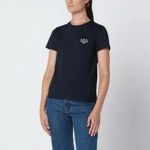 A.p.c. Dark Cotton T-shirt With Embroidery - Blue