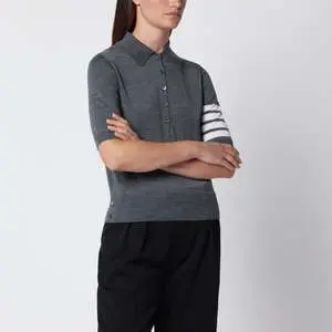 Thom Browne Medium 4-bar Polo Shirt In Virgin Wool - Grey