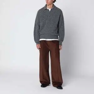 AMI Paris Charcoal Gray Wool And Alpaca Polo Shirt - Grey