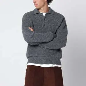 AMI Paris Charcoal Gray Wool And Alpaca Polo Shirt - Grey