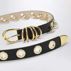 DEHANCHE Revenge Belt /gold In Leather With Metal Eyelets