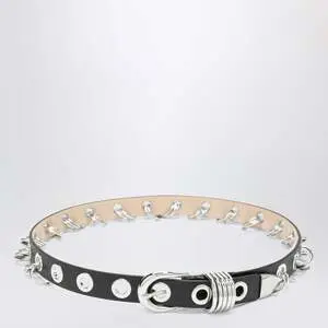 DEHANCHE Revenge Belt /silver In Leather With Metal Eyelets - Black