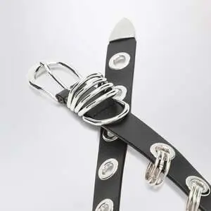DEHANCHE Revenge Belt /silver In Leather With Metal Eyelets