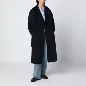 Max Mara Dark Wool And Cashmere Dressing Gown Coat - Blue