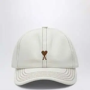 AMI Paris De Caur Cream Cotton Cap - White