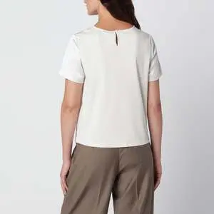Max Mara Cream Satin Crew Neck T-shirt - Beige
