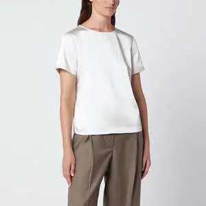 Max Mara Cream Satin Crew Neck T-shirt Beige