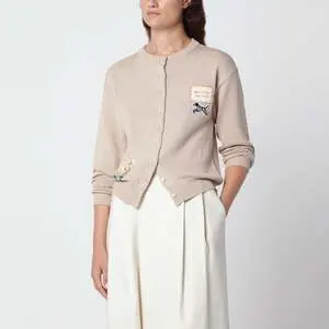 Max Mara Almond Cardigan In Cotton With Inlays - Beige