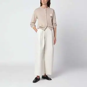 Max Mara Almond Cardigan In Cotton With Inlays - Beige