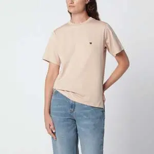 Max Mara Powder T-shirt In Cotton With Logo Embroidery - Pink
