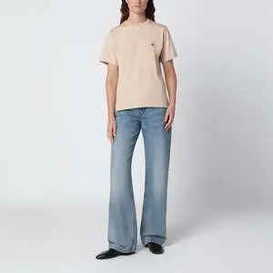 Max Mara Powder T-shirt In Cotton With Logo Embroidery - Pink