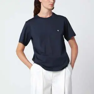 Max Mara T-shirt In Cotton With Logo Embroidery - Blue