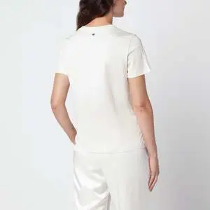 Max Mara Cream T-shirt In Cotton With Logo Print