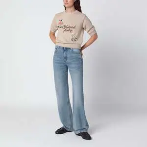 Max Mara Sand Cotton Sweater With Embroidery