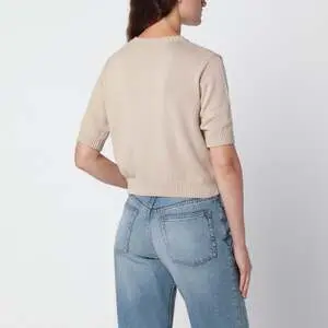 Max Mara Sand Cotton Sweater With Embroidery