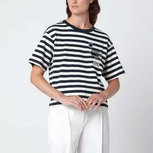 Max Mara White/navy Striped T-shirt In Cotton