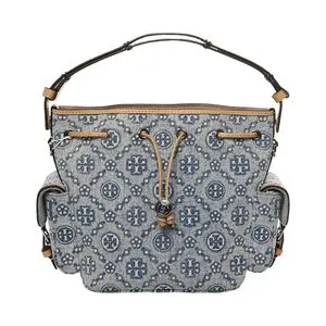Tory Burch Pockets T Monogram Denim Bucket Bag 'powder