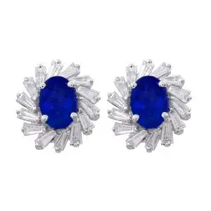 ARTISAN White / Blue 18k White Gold Oval Sapphire & Diamond Halo Stud Earrings
