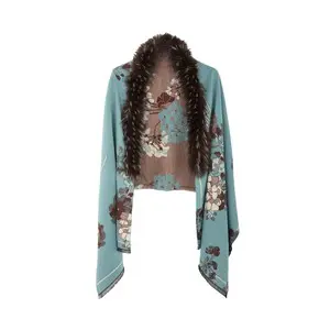 Saachi Bloom Reversible Fur Scarf - Blue