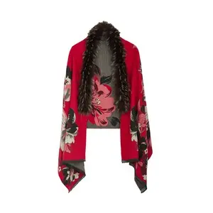 Saachi Bloom Reversible Fur Scarf - Red