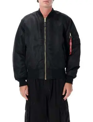Alpha Industries Bomber Jacket With Zip Front And Utility Sleeve Pocket - Nero