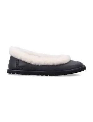 UGG UGG Zora Leather Ballerina Flats With Sheepskin & Sugarcane EVA Outsole Nero