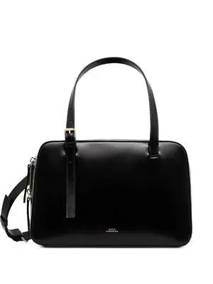 A.p.c. Mini Smooth Leather Handbag With Adjustable Crossbody Strap And Gold Logo - Nero
