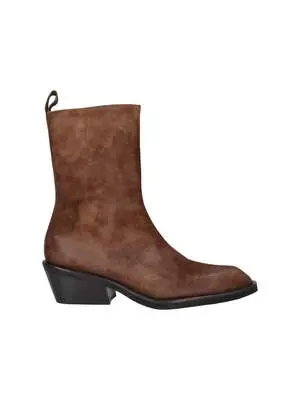 POEVE Suede Western Ankle Boots - Brown