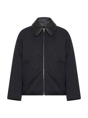 Bottega Veneta Nylon Down Jacket With Leather Woven-pattern Collar