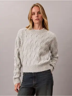 Calvin Klein Wool Blend Cable Knit Sweater Grey Heather