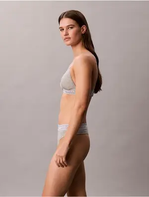 Calvin Klein Icon Cotton Modal Rib Stripe Triangle Bra - Grey Heather