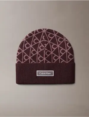 Calvin Klein Allover Emblem Logo Wool Beanie Fudge