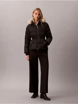 Calvin Klein Matte Belted Short Puffer Jacket Black