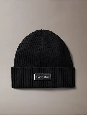 Calvin Klein Logo Patch Rib Beanie - Black