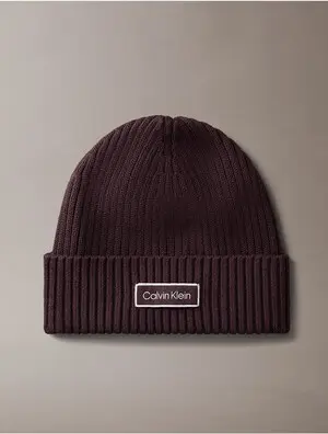 Calvin Klein Logo Patch Rib Beanie - Fudge